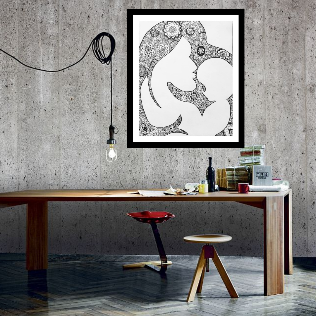 Unconditional Love Art - A3 Size, Fine Markers, Black & White, Wood ...